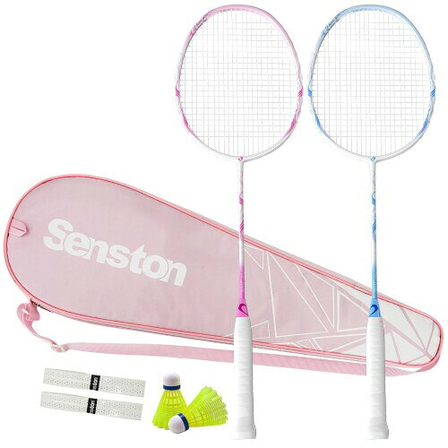 Senston 2本組バドミントンラケット、5Uフェザーラケット、プロ試合訓練100%オールカーボンフェザーラケット、グリップ付き ? ラックパラメータ:展開重量5 U(75 g-79 g)/G 3グリップ/平衡点:295+-3 MM/長さ...