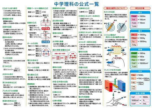 お風呂学習ポスター 受験教材 中学理科 公式 暗記 (理科公式一覧表(大 60×42cm)) 【図解で直感理解】フレミングの法則や電気回路、天体の動きなど、言葉だけでは理解しにくい重要項目をA2サイズならではの大きなカラー図解で解説。複雑な...