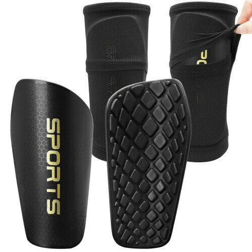 Kritlife すねあて シンガード レッグスリーブ付き レガース レッグガード大人 子供 吸収衝撃 通気性 怪我防止 ジュニア キッズ サッカーウエア フットサル スポーツサポーター セット 男女兼用 カーフスリーブ付き (M（150-...