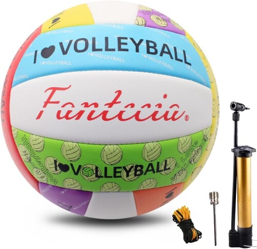 サイズ 5 バレーボール ポンプ、防水 Solf ビーチ バレーボール屋内屋外試合ゲーム用 ?充実の付属品: 高品質のカラフルなバレーボール、空気ポンプ、針とポータブルネットが含まれています。対戦ゲームやカジュアルなビーチゲーム、裏庭での遊...