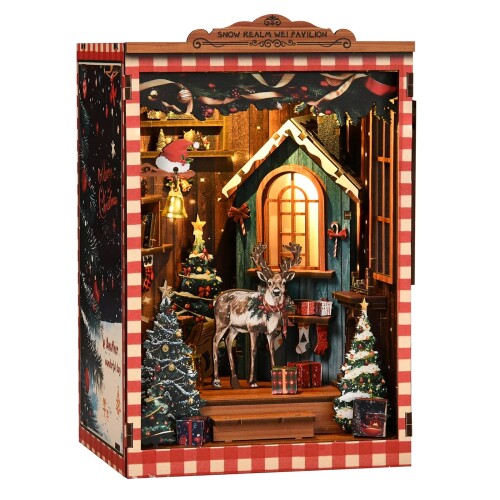Tecnock 3D ブックヌック スノーリアムウェパビリオン クリスマステーマ DIY ミニチュアハウス LED ライト付き トナカイ・クリスマスツリー満載 大人子供共に楽しめる手作りキット クリスマス装飾 贈り物 組立てキット精密木製モ...