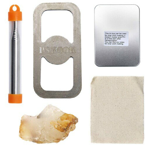 PSKOOK 火打鎌 (火打ち鎌) 火打金 (火打ち金) 火打石 (火打ち石) 火起こし ファイヤースターターキット 火口 縁結び(火打鎌type1 set) セット内容 : 火打ち金・火打ち石・火吹き棒(シェルの色はランダムです)・綿布・...