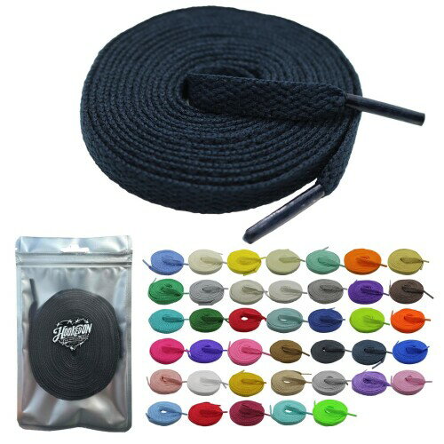 (HOOKEDON High performance Kicks) HN シューレース 靴紐 カラー 40色 サイズ 60cm〜200cm 10cm刻みで長さ選択可能 8mm 幅 平紐 靴ひも (ブラックネイビー, 160cm) ※素材:ポ...