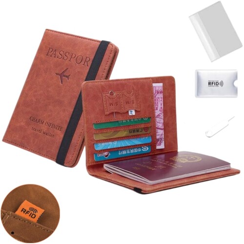 (KOUMAKI) パスポートケース 多機能収納 情報盗難防止 スキミング防止 フェイクレザー RFID防止 セキュリティ 大容量 PASSPORT おしゃれ 旅行 カードケース シンプル(ライトブラウン) 【有益性】荷物がいつもよりも絶対...