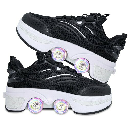 (Deformation Roller Skates) ローラーシューズ 子供 女の子，ローラースケート 大人，靴 ローラー 見えない付き アウトドアスポーツに適しており、成人式、新年、生日のギフトとして贈ることができます (New bla...