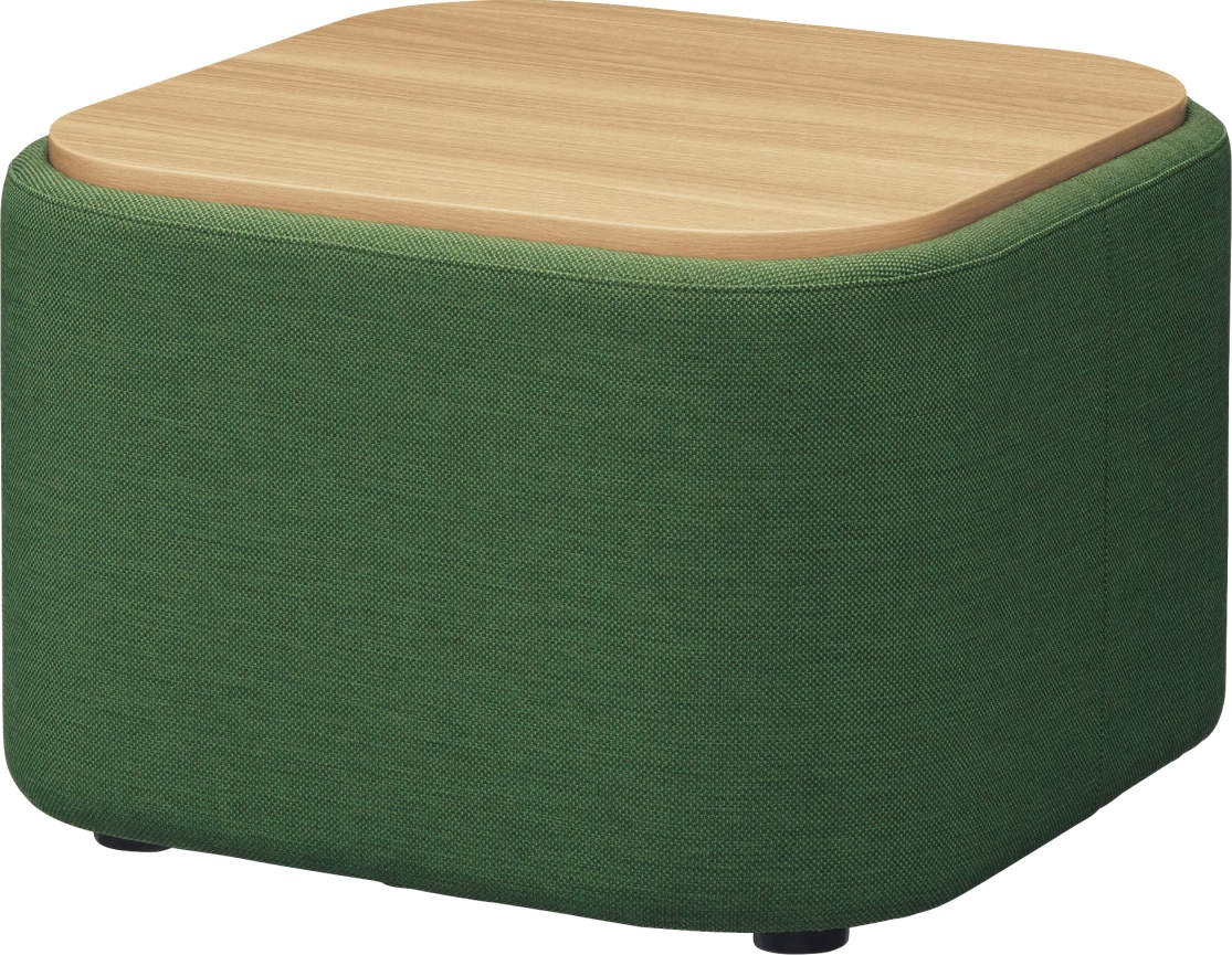 スペック 品　番C32544 カラーグリーン サイズW600mm×D600mm×H407mm 重　量11.7kg 素　材布張り（ポリエステル）/クッション：ウレタンフォーム/脚端：ABS樹脂/テーブル天板： 木製・メラミン化粧板・17mm厚...