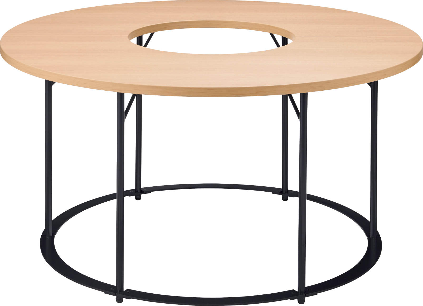 スペック 品　番C77130 カラーナチュラル サイズW1500×D1500×H720mm 重　量58.9kg 素　材天板：木製・メラミン化粧板・ABS樹脂エッジ・30mm厚/脚部：φ25.4mmスチールパイプ・メラミン焼付塗装（ブラック）...