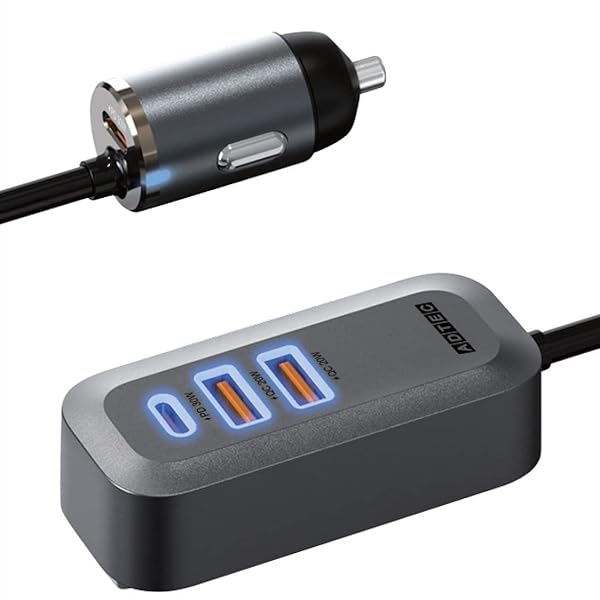 アドテック カーチャージャー 100W【 前席 ＋ 後部座席 】4ポート セパレートタイプ 延長ケーブル 1.5m USB-C × 2 USB-A × 2 PD 急速充電 高速充電 車載 充電器 シガー USB PD Type-C Type...