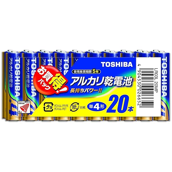 TOSHIBA(東芝) アルカリ乾電池 単4形1パック20本入り LR03L 20MPブランド東芝(TOSHIBA)色モデルLR03L 20MP商品説明※詳細は会社概要ページにてご確認くださいませ。【商品概要】電池 アルカリ乾電池 単4形 ...