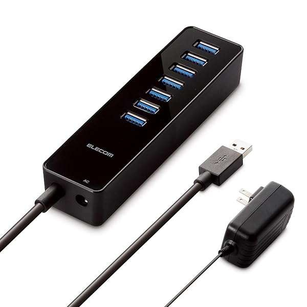 エレコム USB3.0 ハブ 7ポート ACアダプタ付 セルフパワー マグネット付 MacBook / Surface Pro / Chromebook他 ノートPC Nintendo Switch対応 ブラック U3H-T719SBKブラ...