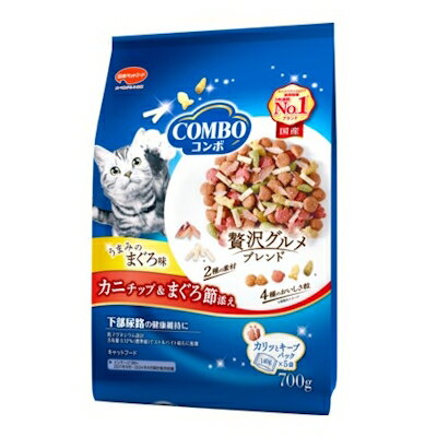 原産国：日本 贅沢グルメブレンドがおいしい、あなたの大切な猫ちゃん思いのキャットフード。 まぐろのおいしさたっぷりの4種粒に、カニ粉末を練りこんだカニチップと風味豊かなまぐろ節を添えました。 下部尿路の健康維持に配慮した、低マグネシウム設計...