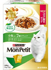 厳選した小魚、贅沢な鯛とかに、海の味わいまぐろとサーディン、こだわりのえびとサーモン。 7種の魚介の美味しさを贅沢にブレンド。 合成着色料無添加。 【内容量】 約200g(約20g×10袋) 【原材料名】 穀類（とうもろこし、とうもろこした...