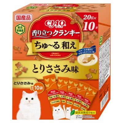 国産まぐろ粉末入りのカリカリ粒にちゅ～るの人気フレーバーを絡めました。 ＜原材料＞ 穀類（とうもろこし、小麦粉、コーングルテンミール、ふすま等）、肉類（チキンミール、ポークミール、チキンレバーパウダー、チキンエキスパウダー、鶏肉（ささみ）等...