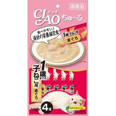 ■内容量　約14g×4本入り ・今までにない液状のおやつです。 ・猫ちゃんがペロペロなめて楽しめます。 ・まぐろをペーストにしました。子猫用は栄養補完食です。