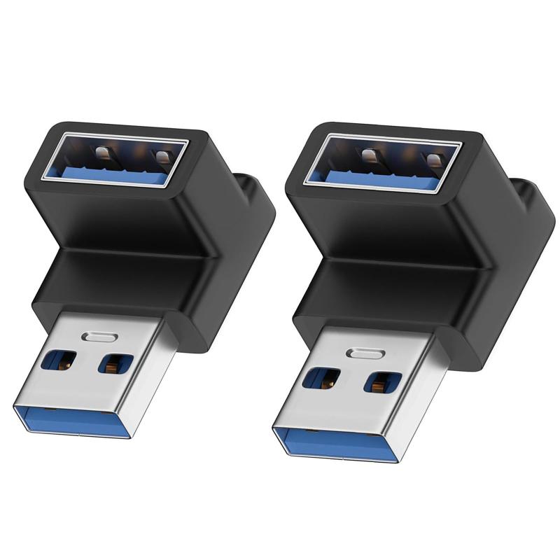 USB 3.0 アダプタ、2個セット L型 USB 直角変換 Type A L字型変換アダプタ 小型 軽量 タイプA オス メス 10Gbps 90度上向きタイプ高速データ伝送アダプタ 延長電源データ1.革新的な90度直角設計：独特な90度...