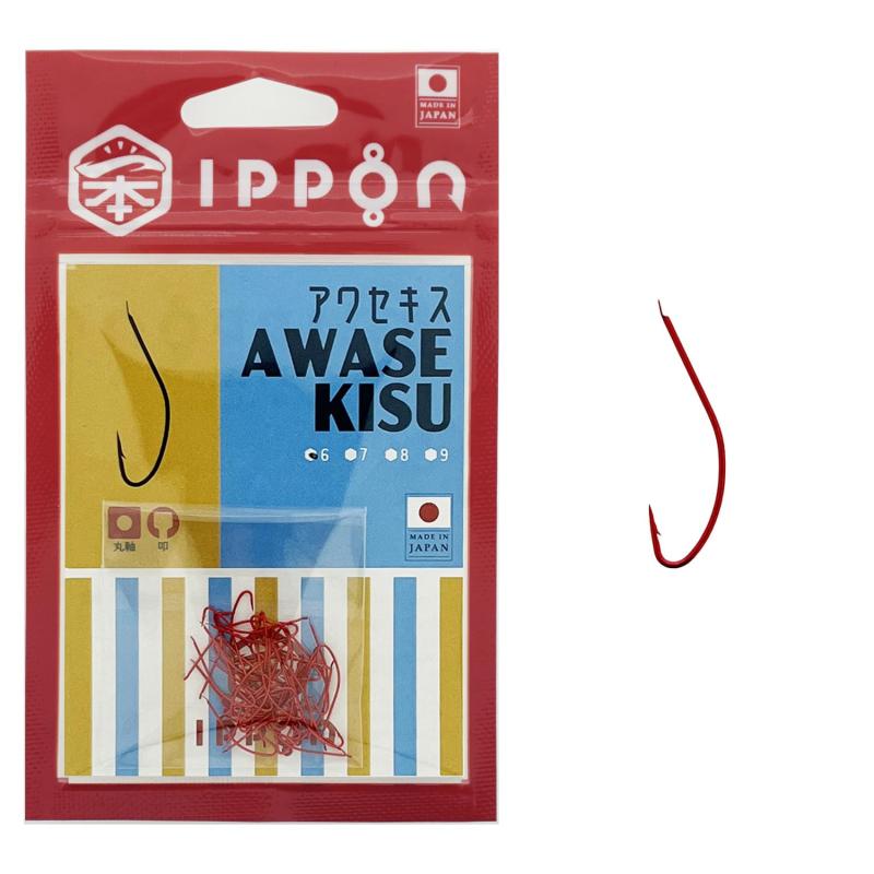 IPPON (一本) アワセキス レッドコート 6号/46本入〜9号/46本入 キス針 日本製 釣り針 フックキス用に設計された針フトコロが狭く吸い込みやすい細軸のキツネ針形状根掛かりしにくく口に掛かりやすい丸軸・叩