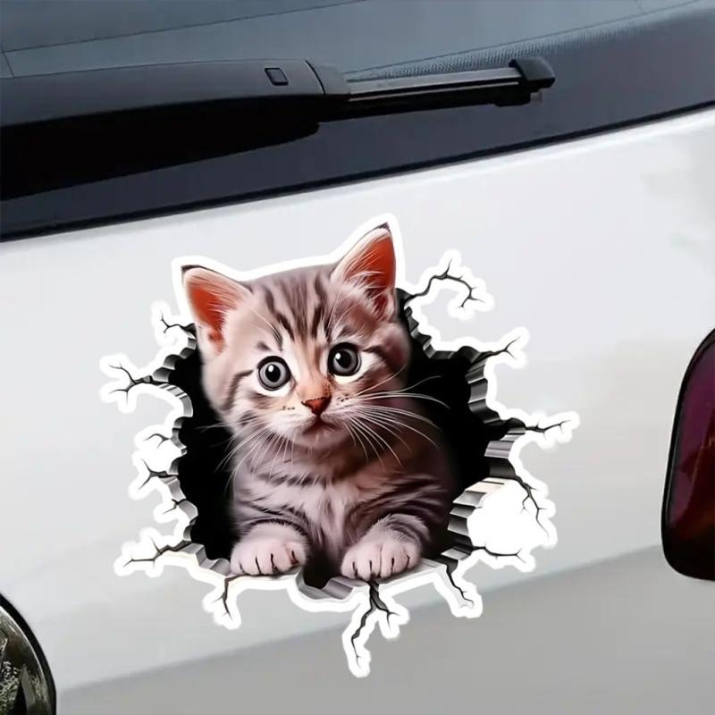 2枚 13x12cm、猫が壁を壊す車のバンパーウィンドウステッカー、トラック、バン、防水車用デカール、ビニール素材の装飾アクセサリー | #JP27--高品質で長持ちするビニール。鮮やかな発色で紫外線カット。反射防止マット仕上げ。--貼り付...