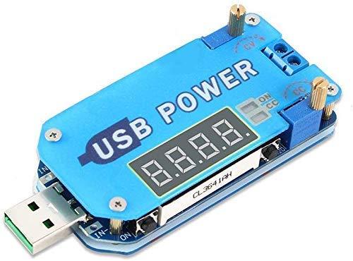 WINGONEER 15W USBステップアップ電源モジュールブースト調整可能コンバータファン速度制御ポテンショメータ、LCDディスプレイ付き-ブルー3つの入力電力モード。定電圧の正確な定電流は、4ビットデジタルチューブ高解像度ディスプレイ...