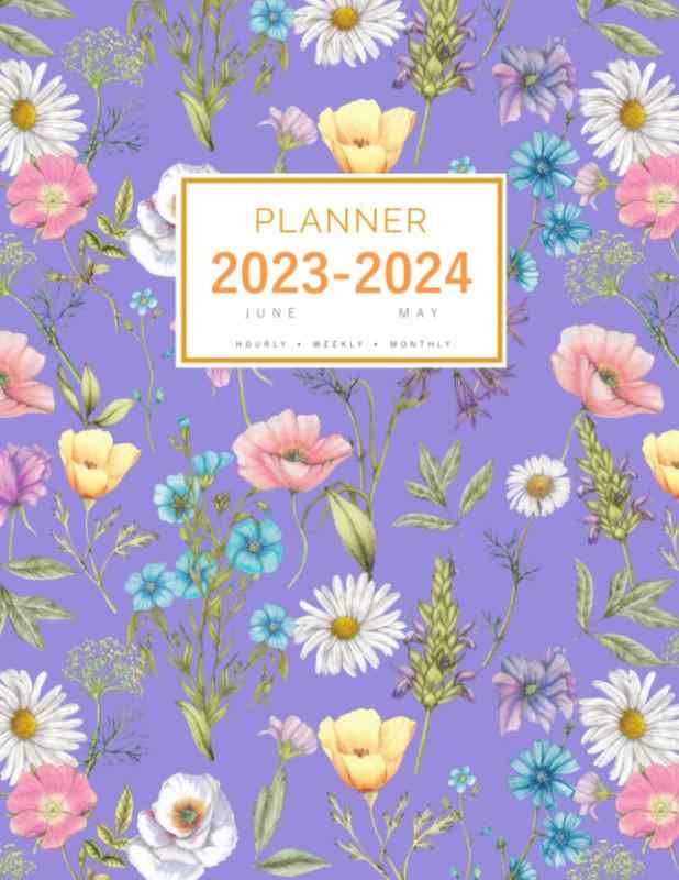 Planner June 2023-2024 May: 8.5 x 11 Large Notebook Organizer with Hourly Time Slots | Herb Wildflower Garden Design Blu...