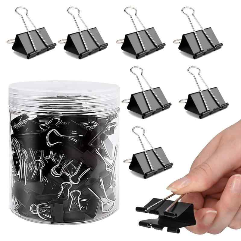 25mm ダブルクリップ ブラック 100個入り 事務用品 書類整理 金属製 り クリップ 文房具 オフィス用品（とじ枚数70枚）👍【ダブルクリップ スーツ】サイズ：25mm×100個。メタルクリップは丸いプラスチック製の収...