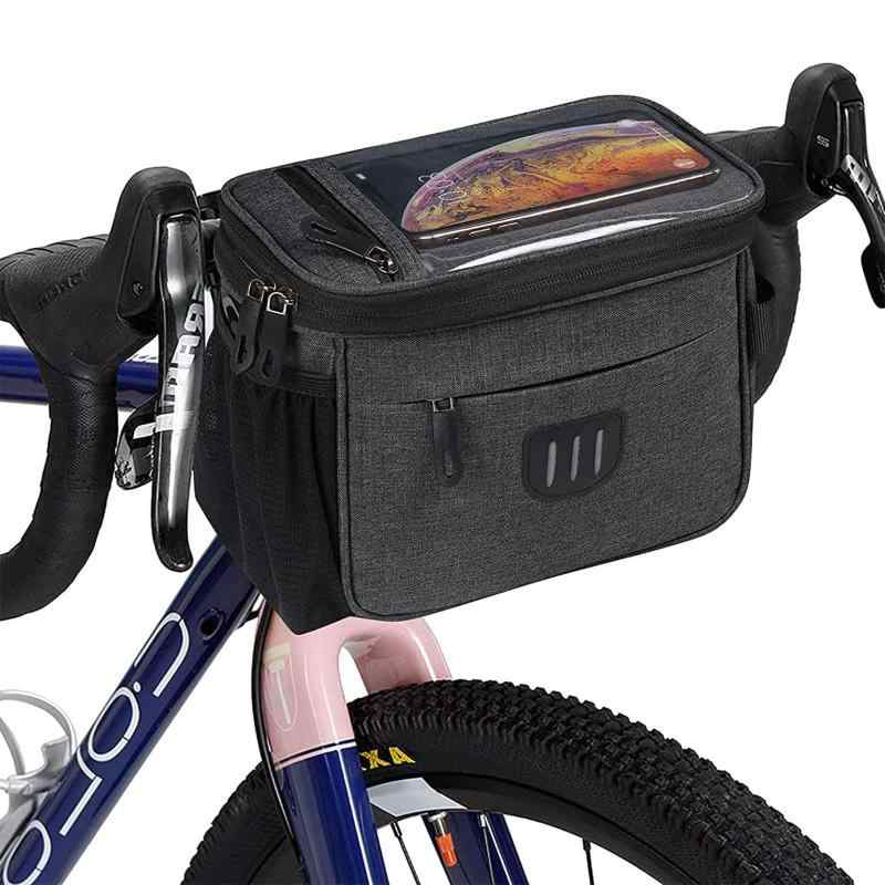 自転車 フロントバッグ ハンドルバッグ 通勤ショルダーバッグ 軽量 前カゴ 収納アクセサリー 防水 着脱簡単 反射テープ サイクリング 通勤通学【基本仕様】サイズ（L22cm＊W14cm＊H17cm）、重量（305g）、色（グレー）、容量（...