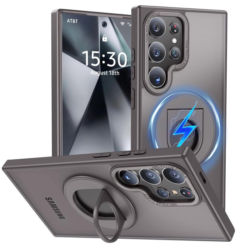 Galaxy S24 Ultra 用 ケース Galaxy S24 Ultra Pro 用 ケース 耐衝撃 保護カバー リング付き 衝撃吸収 TPU 薄型 擦り傷防止 シリコン スタンド機能 車載ホルダー対応 二重構造 PC バンパー ギャ...