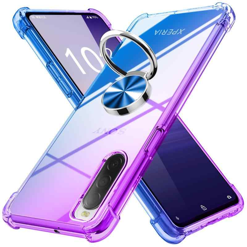Xperia 10 II ケース リング 透明 TPU グラデーション色 SOV43 SO-41A ケース 耐衝撃 ソニー エクスペリア 10 II カバー クリア 車載ホルダー対応 一体型 落下防止 防塵 変形防止 全面保護 ソニー カバ...