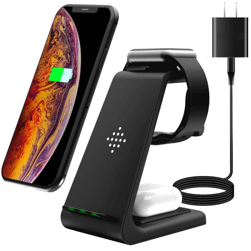 SHARE BEAUTY ワイヤレス充電器 置くだけ充電 Qiスマホ機種全対応 3in1急速充電 Apple Watchスタンド Airpods充電器 cellphone/Galaxy/他のワイヤレス充電シリーズに対応 9V-2AのQC3....