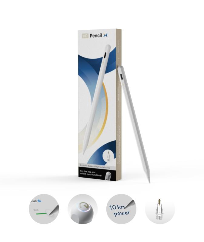 eiP Pencil X for iPad 2018-2026, Spare Alloy Tip, Anti-Skip Tip Signal Tuning, 10-hr Battery, Magnetic, Custom Shortcuts...
