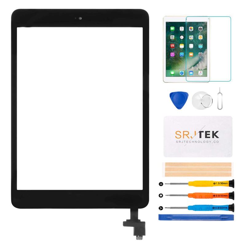SRJTEK For iPad mini＆iPad mini2交換修理用 A1432 A1454 A1455 A1489 A1490 A149 タッチパネル（フロントガラスデジタイザ）タッチスクリーン ホームボタン＋ICチップ＋取り付けテー...