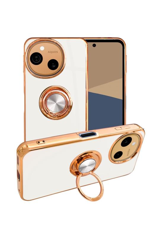 シズカウィル AQUOS sense9 スマホケース スマホリング グリッティア アクオスセンス9 リング付きケース 1個入り【背面にリング付き】デスクワークや動画視聴に便利、指を通せば落下防止に【ゴールドラインのメッキ加工】カメラやリング...