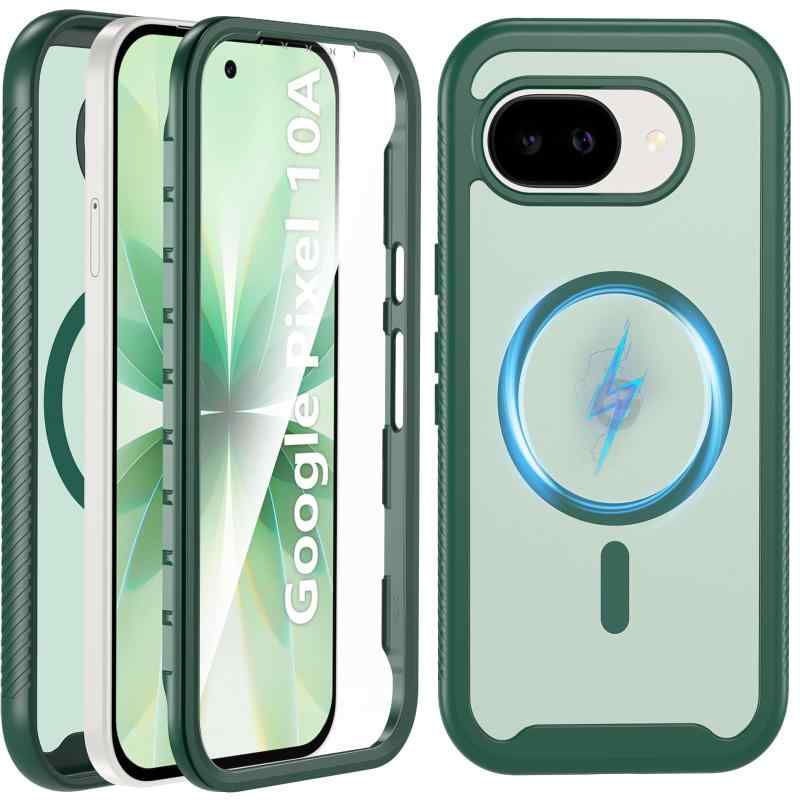 Fin2feel For Google Pixel 10a ケース【MagSafe対応】9H強化両面ガラス マット半透明 黄ばみなし 指紋防止 耐衝撃 滑り止め グーグルピクセル10a ワイヤレス充電 ぐーくるぴくせる10a カバー6.3インチ(