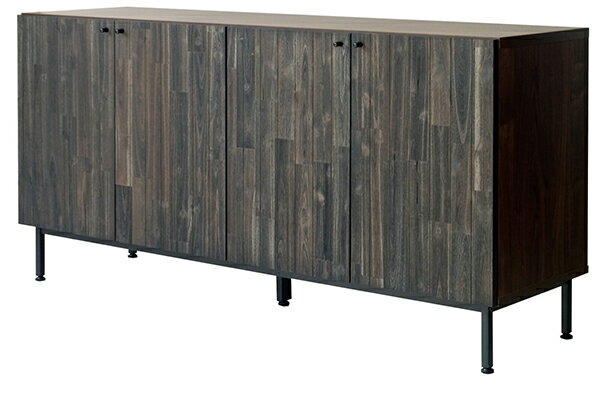 アカシア材を黒で塗装し、ワイピング加工を施した前板が特徴的なクイナシリーズ。 シンプルな形状と配色がモダンな家具に合わせやすい、シンプルで収納力の高いサイドボードです。商品詳細サイズ本体：幅1560mm×奥行440mm×高さ760mm 開扉...