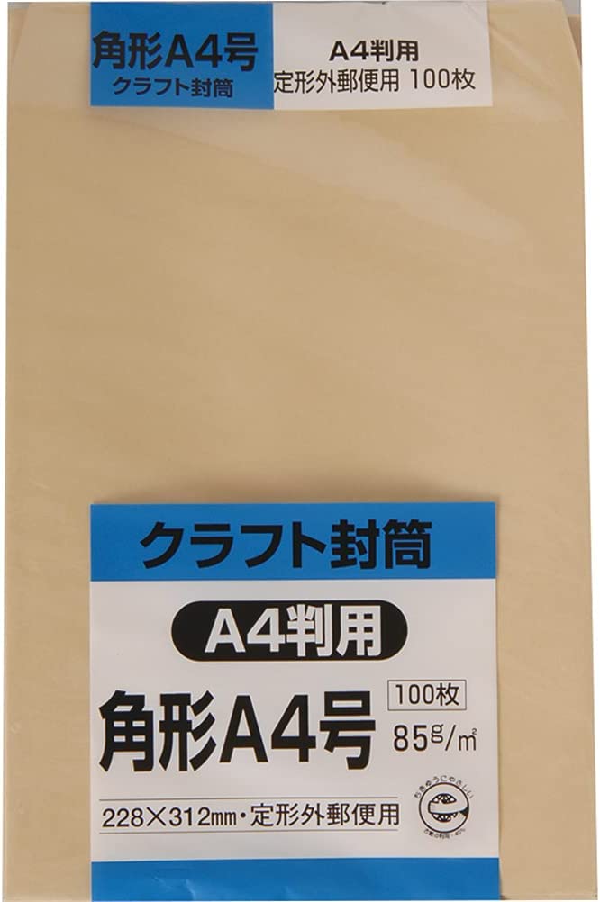 グリーン購入法適合の古紙パルプ配合率40％の封筒 定形外郵便用封筒 B5サイズ用 【サイズ】228mm×312mm, A4判サイズ【内容量】100枚入【仕様】再生40%クラフト【紙厚】85g