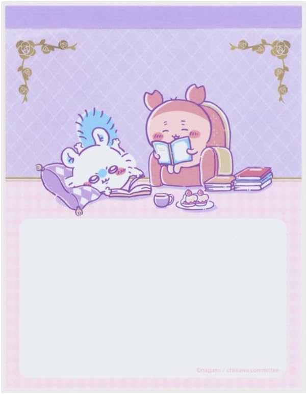 ちいかわたちのアリスモチーフ Wonder Tea Time 【特長】真ん中で折り返してスタンドできるメモ 【内容】1柄80枚 【サイズ】85mm×110mm×8mm 【材質】紙・PET