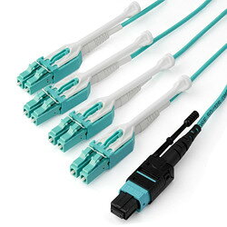 1m、50/125、8芯、デュプレックス、MPOコネクター、プレナム定格、アクア※こちらは【取り寄せ商品】です。必ず商品名等に「取り寄せ商品」と表記の商品についてをご確認ください。●1m MTP(メス)/PC - 4x LC/PCデュプレッ...