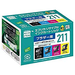 LC211-4PK互換 エコリカ リサイクルインク ブラザー ブラック(顔料)、シアン、マゼンタ、イエロー(染料) 4個パックその他：エコリカ リサイクルインクカートリッジ対応カートリッジ:LC211-4PK カラー:顔料ブラック、シアン、...