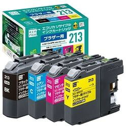 LC213-4PK互換 エコリカ リサイクルインク ブラザー ブラック(顔料)、シアン、マゼンタ、イエロー(染料) 4個パックその他：エコリカ リサイクルインクカートリッジ対応カートリッジ:ブラザー LC213-4PK カラー:顔料ブラック...