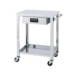 ステンレス製ワゴン 600×450×800mm 2段 引出し付 (1台) 下段棚は落下防止用の皿型・フラット型のどちらでも使用できます。ハンドルはボルト式で、取り外し可能です。※こちらは【取り寄せ商品】です。必ず商品名等に「取り寄せ商品」と...