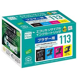 LC113-4PK互換 エコリカ リサイクルインク ブラザー ブラック(顔料)、シアン、マゼンタ、イエロー(染料) 4個パックその他：エコリカ リサイクルインクカートリッジ対応カートリッジ:LC113-4PK カラー:顔料ブラック、シアン、...