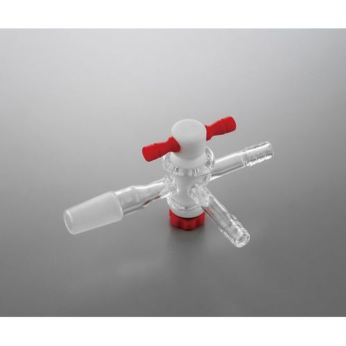 三方コック PTFEタイプ 24/40 (1個) 摺合：24/40。コック仕様：PTFE。材質：硼珪酸ガラス-1。枝管：外径φ8mm。※こちらは【取り寄せ商品】です。必ず商品名等に「取り寄せ商品」と表記の商品についてをご確認ください。摺合：...