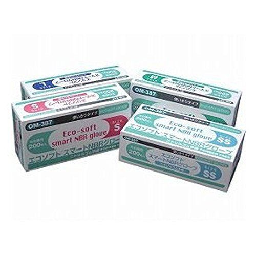 パウダーフリーです。エコソフト（R）スマートニトリル(パウダーフリー) S (1箱(200枚入り))。パウダーフリーです。サイズ：S入数：1箱（200枚入）材質：NBR（ニトリルゴム）左右兼用指先エンボス加工型番：OM-387厚み：0.15...