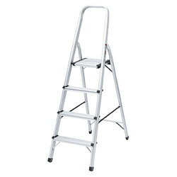 軽くて錆びにくいアルミ製の折りたためる業務用脚立。4段タイプ。高いところに手が届く、簡単に設置できる脚立です。＜br＞丈夫で軽く、さびにくいアルミフレーム製です。＜br＞昇り降りに便利な取っ手付きです。＜br＞折りたたみ式でスリムなので、収...