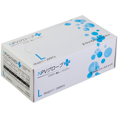 薄いタイプの高伸縮性プラスチック手袋です。FR-6017。介護用品 ＞ 衛生用品 ＞ 使いきり手袋 ＞ 塩化ビニール（PVC）。●パウダーなしのLサイズ、200枚入です。検索キーワード:FR6017