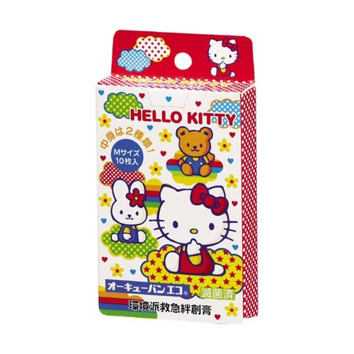 キズぐちにつきにくいやさしいパッド。肌にやさしいアクリル系粘着剤採用。※こちらは【取り寄せ商品】です。必ず商品名等に「取り寄せ商品」と表記の商品についてをご確認ください。オーキューバンエコ キャラクター（ハローキティB）1箱（10枚×10個...