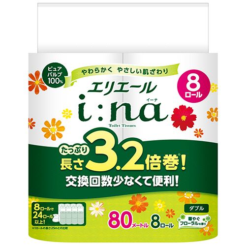 超ロング2枚重ね！！。Eイ3.2バイ8R。衣料・生活用品 ＞ 日用品 ＞ トイレットペーパー ＞ パルプ100％。●1ロール3.2倍（※）のたっぷり長持ち。8ロール入です。（※1ロールの長さ25mとの比較。）。●トイレットペーパーの交換や保...