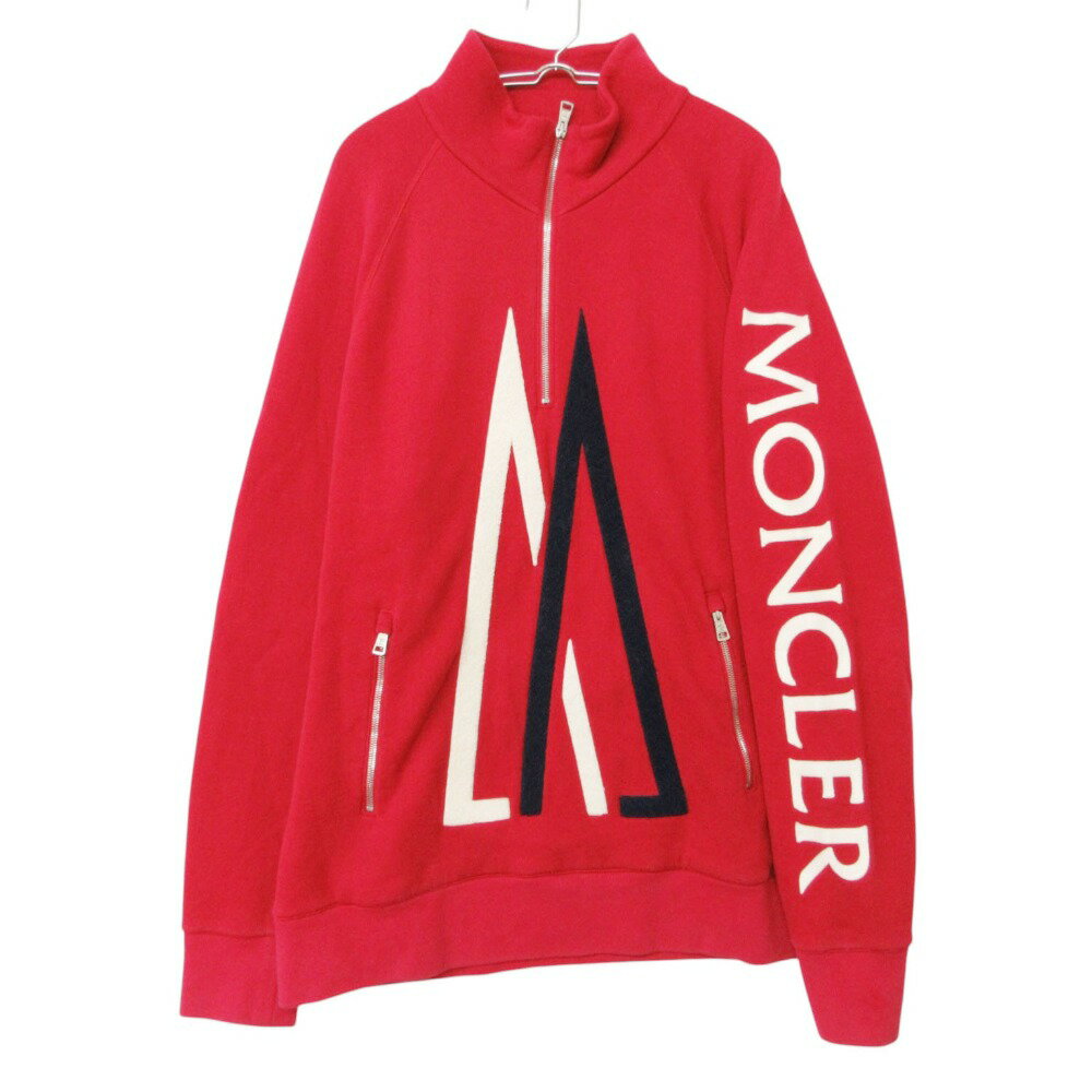 商品名 MONCLER モンクレール スウェット KITH キス 17AW ハーフジップ ロゴ プルオーバートップス 長袖 レッド L【L】 メンズ 【中古】 表記サイズ L（L） 実寸サイズ 【着丈】約70cm 【身幅】約58cm 【裄丈...
