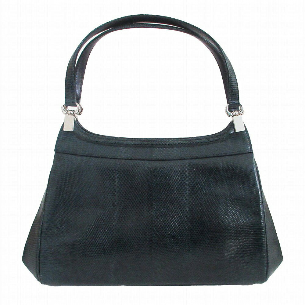 商品名 Lizard Leather リザードレザー ハンドバッグ エキゾチックレザー トートバッグ シルバー金具 鞄 ダークグリーン レディース 【中古】 実寸サイズ 【幅】約33cm 【高さ】約18cm 【奥行】約9cm 【ハンドル】約...