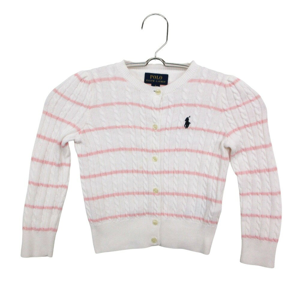 商品名 POLO RALPH LAUREN ポロ・ラルフローレン カーディガン ボーダー 刺繍ロゴ 切替 リブ ストレッチ クルーネック ホワイト 4【M】 【中古】 表記サイズ 4（M） 実寸サイズ 【肩幅】約24.5cm 【着丈】約32...