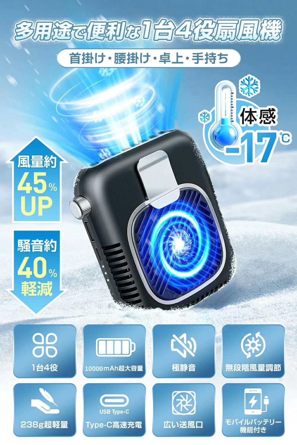 【2024最新型・1台5役 扇風機】 2024年最新モデルの ベルトファン は、 扇風機 腰掛け 首掛け ハンディ 携帯 卓上使用が可能な1台5役の多機能デザインを採用し、どんなシーンでもあなたのニーズに応じた涼しさを提供できる 携帯扇風機...